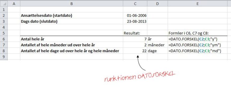 Beregninger mellem datoer i Excel - OfficeUniverset